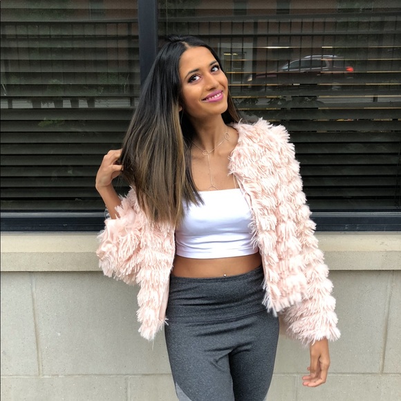 Pitaya | Jackets & Coats | Blush Pink Faux Fur Crop Jacket | Poshmark